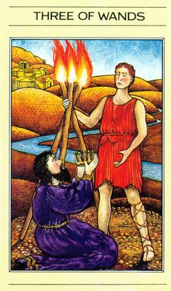 Card Meaning of Three of Wands @ Lotus Tarot
